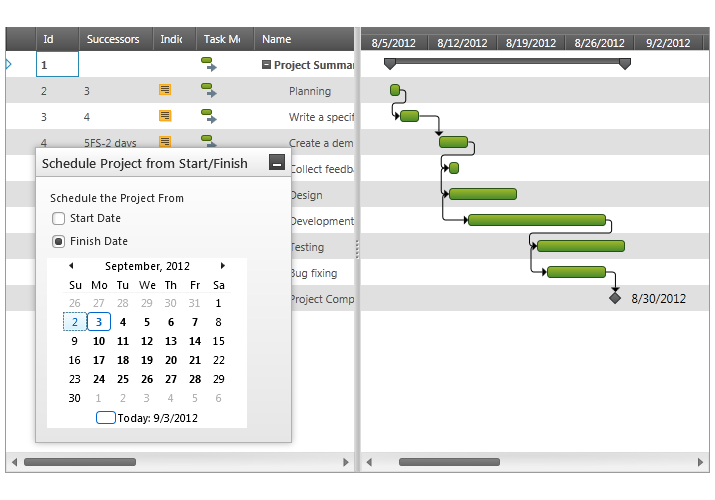 Schedule a Project from Start/Finish Date - Gantt - WPF Schedule a Project from Start/Finish Date - Gantt - WPF