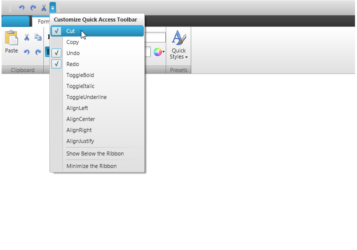 Quick Access Toolbar Common Tools - Ribbon - WPF Quick Access Toolbar Common Tools - Ribbon - WPF